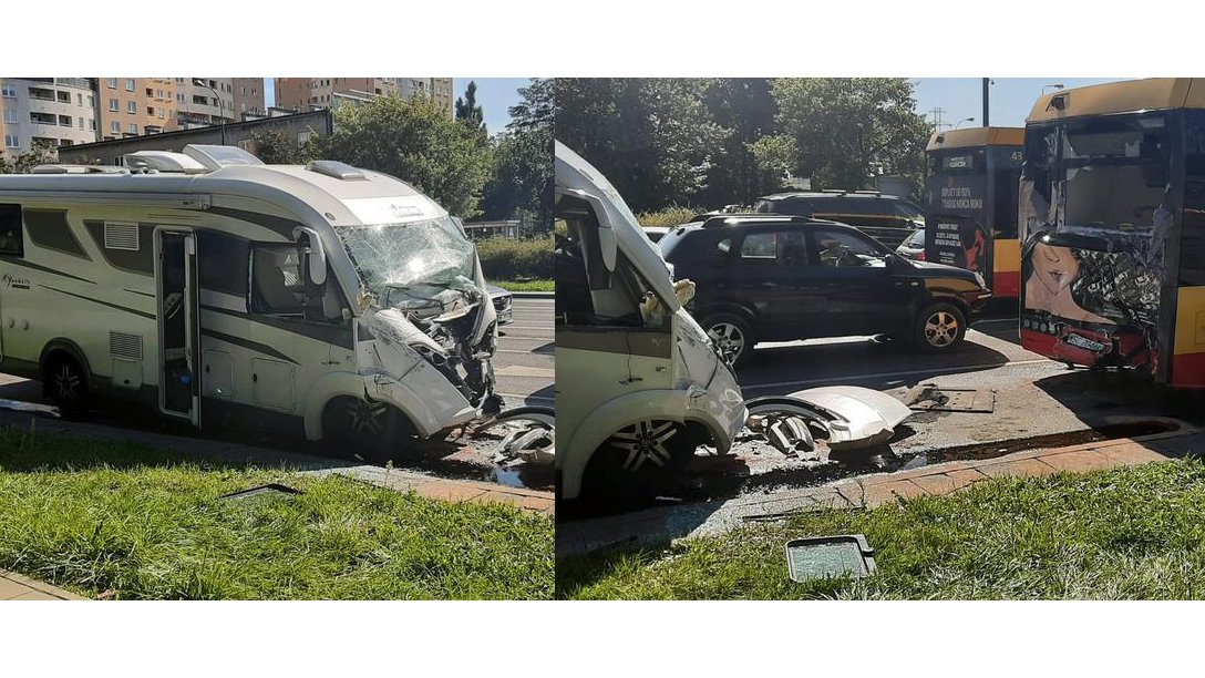 Zderzenie kampera z autobusem